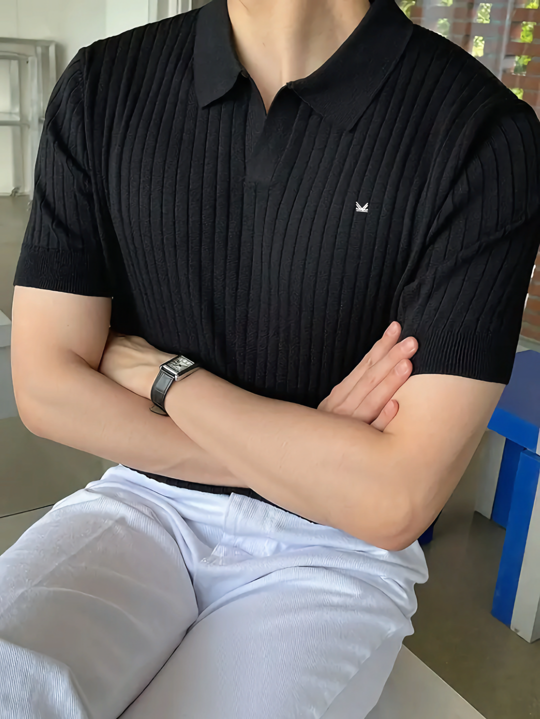 Drop Needle Texture Series Cotton Polo - Black – London Bridge